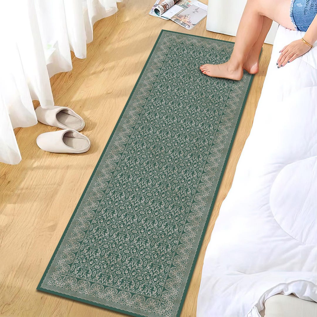 Bohemian Green Runner Rug Classic Border Hallway Carpet - Etsy