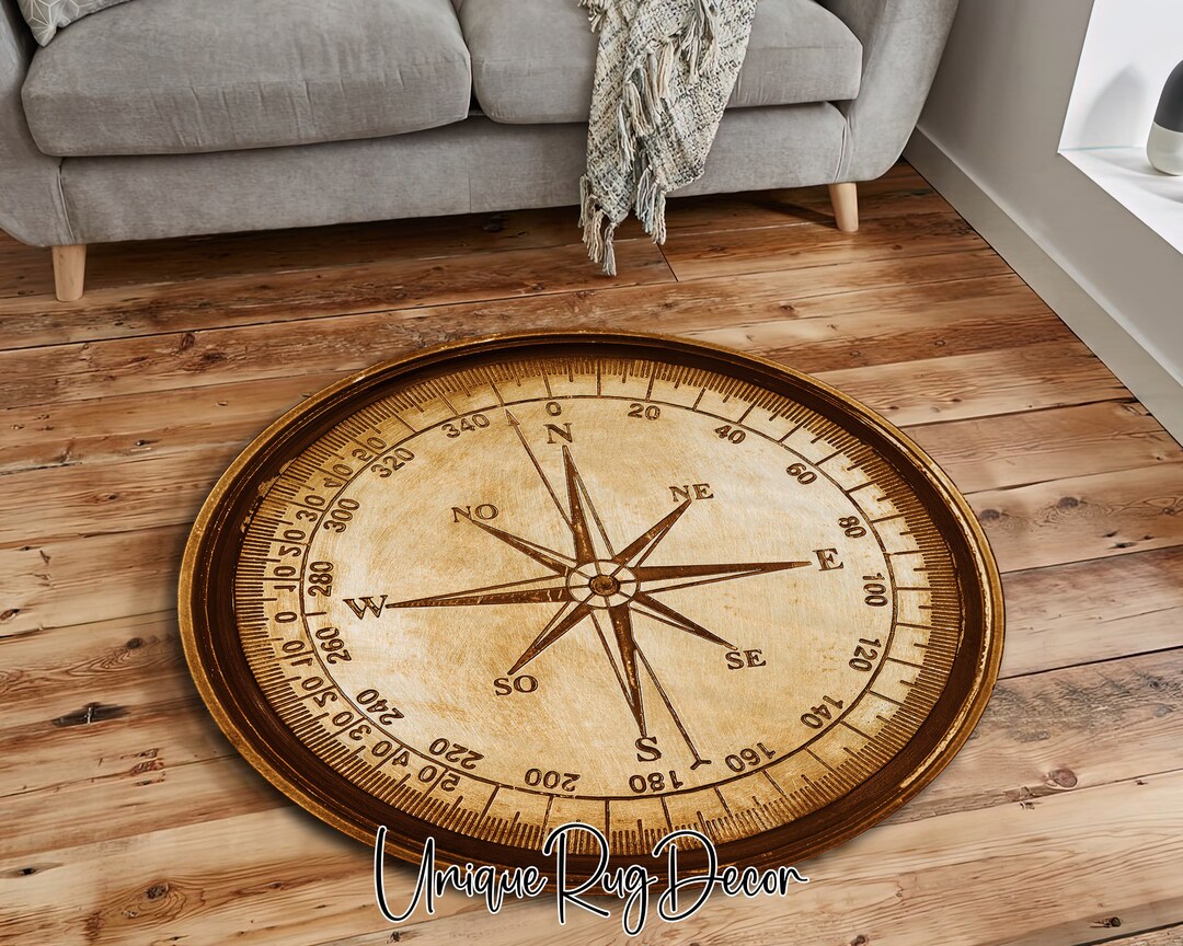 Retro Style Compass Rug, Real Looking Compass Medallion, Entryway ...