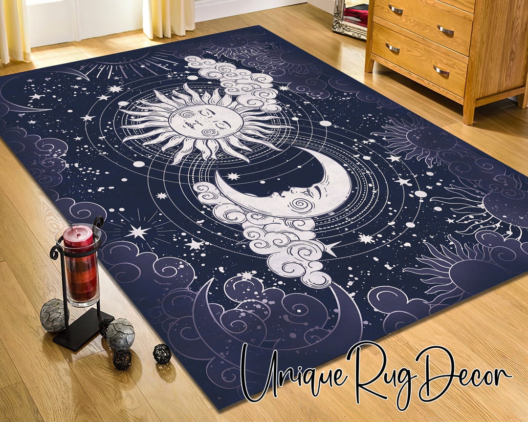 Sun and Moon Celestial Themed Cool Space Rug, Astronomy Decor, Yago Mat ...