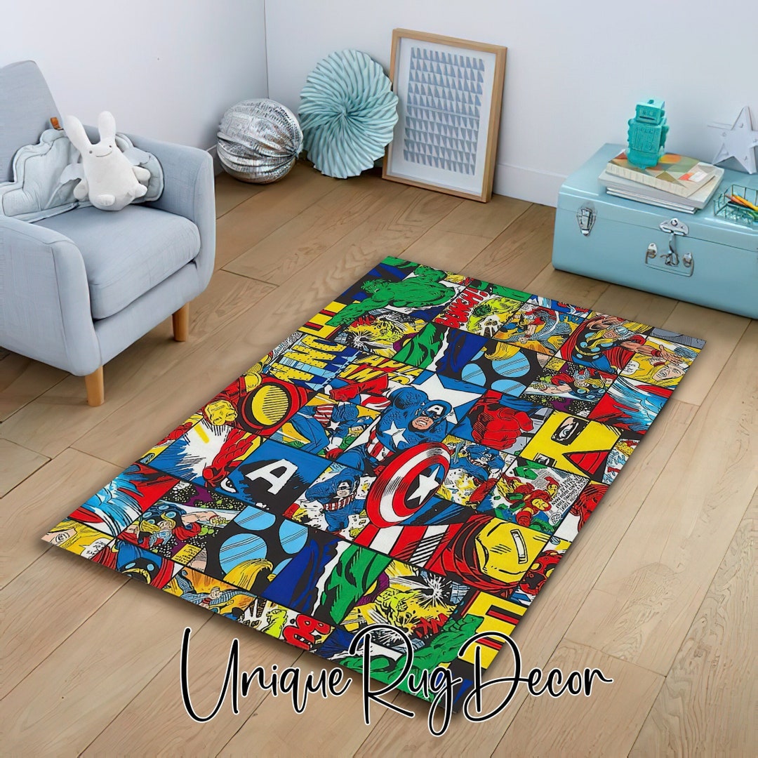 Colorful Superhero Cartoon Comics Rug, Children Room Carpet, Spiderman ...