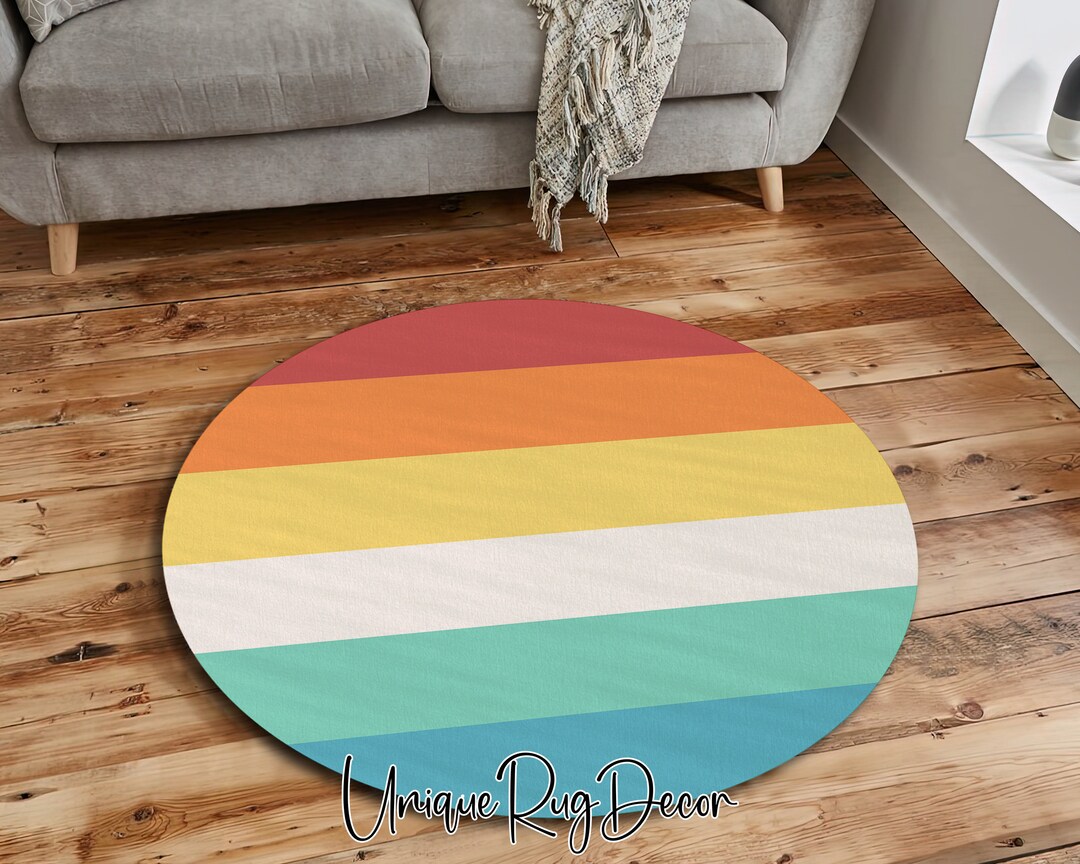 Pastel Color Rainbow Theme Striped Round Rug, Decorative Mat for ...