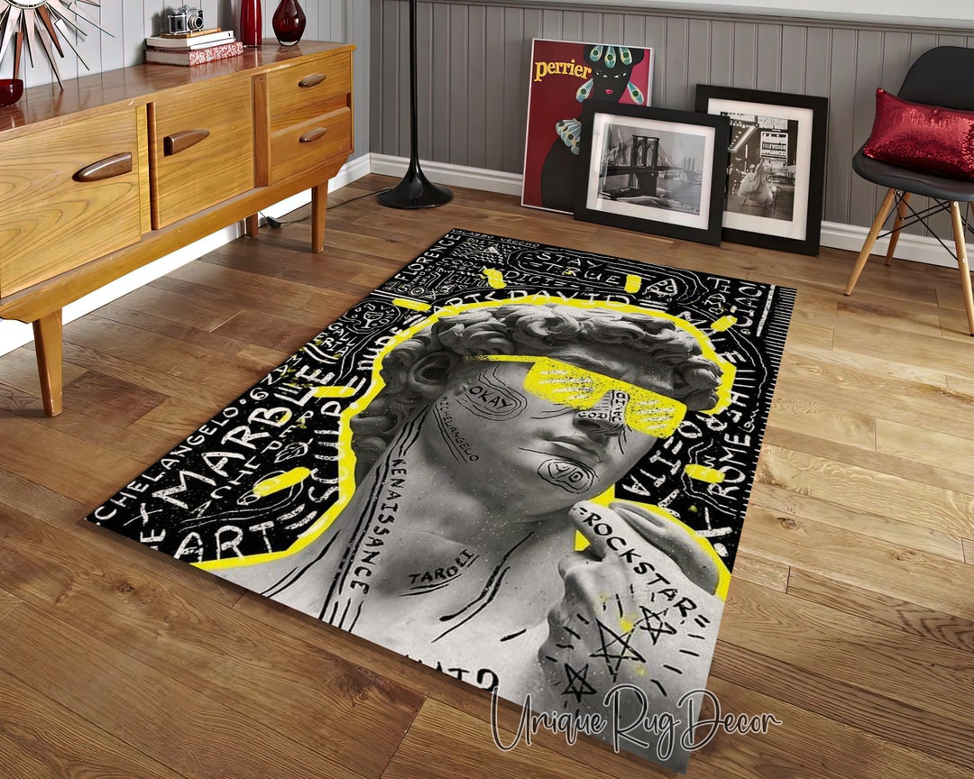 Statue of David Rug, Statue Art Carpet, Retro Style Mat, Teenage Room ...