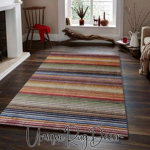 Colorful Stripped Modern Nonslip Area Rug for Living Room, Contemporary ...