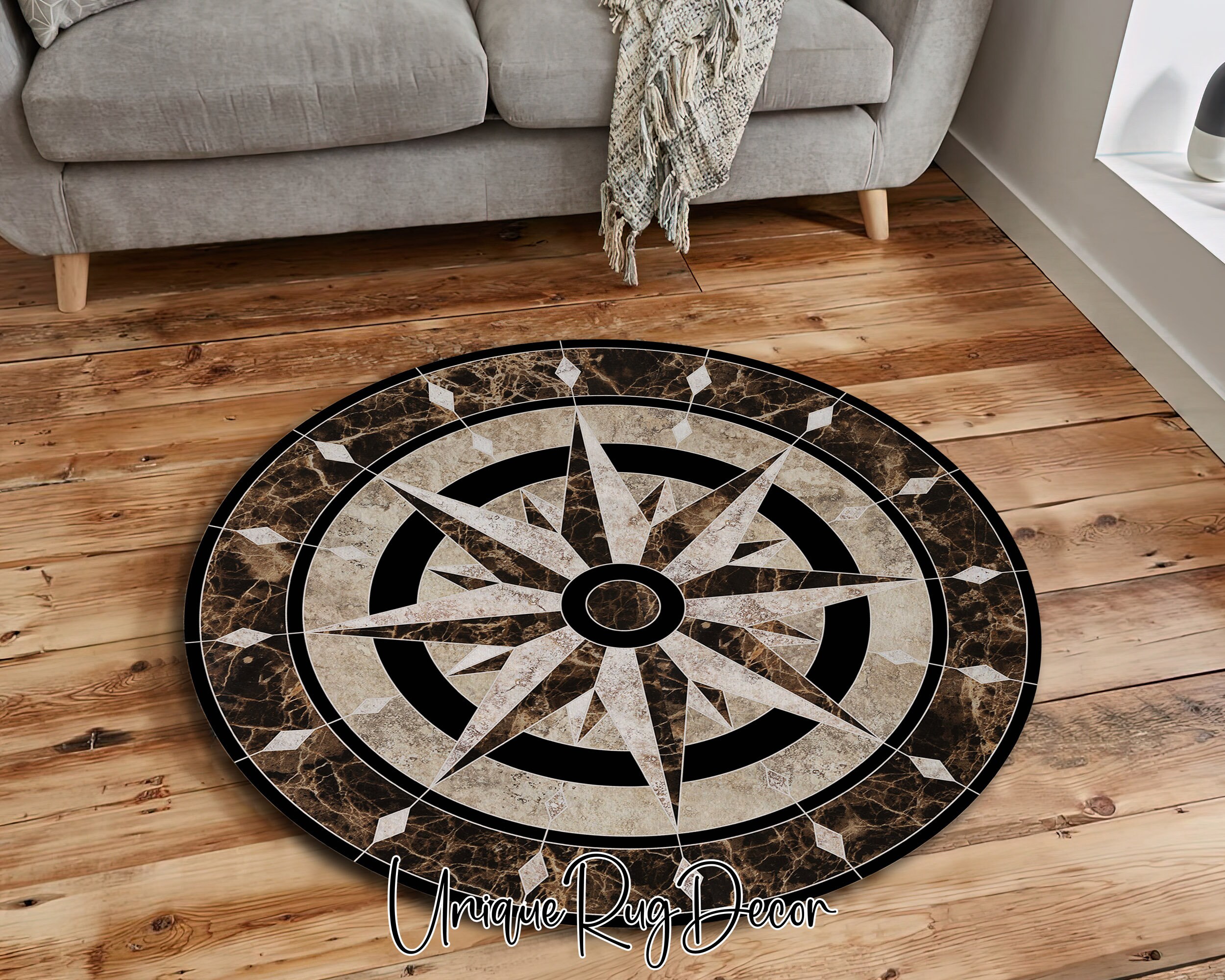 Marble Looking Compass Rose Rug Yacht Mat Luxury Entryway - Etsy