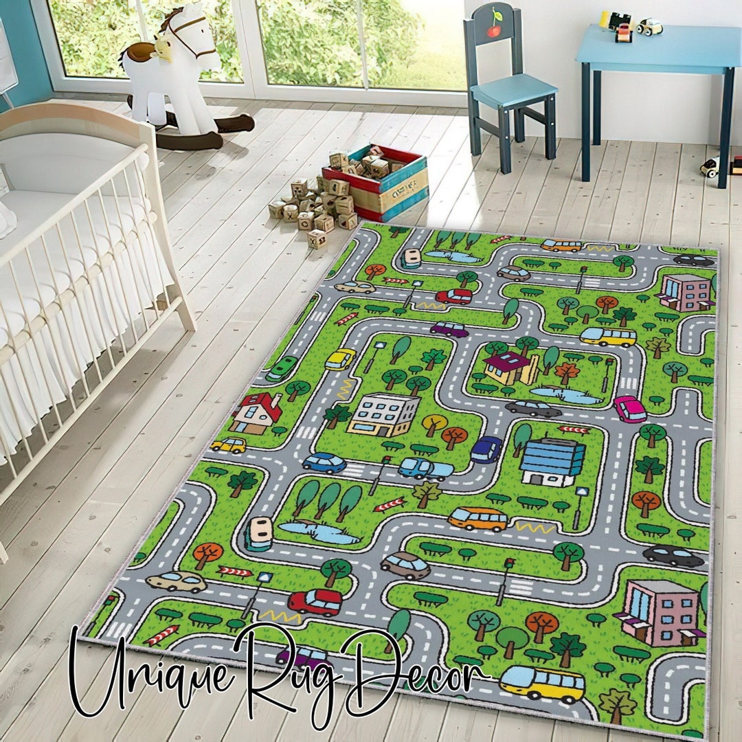 Green City Road Map Rug for Children Room, Popular Baby Room Carpet ...