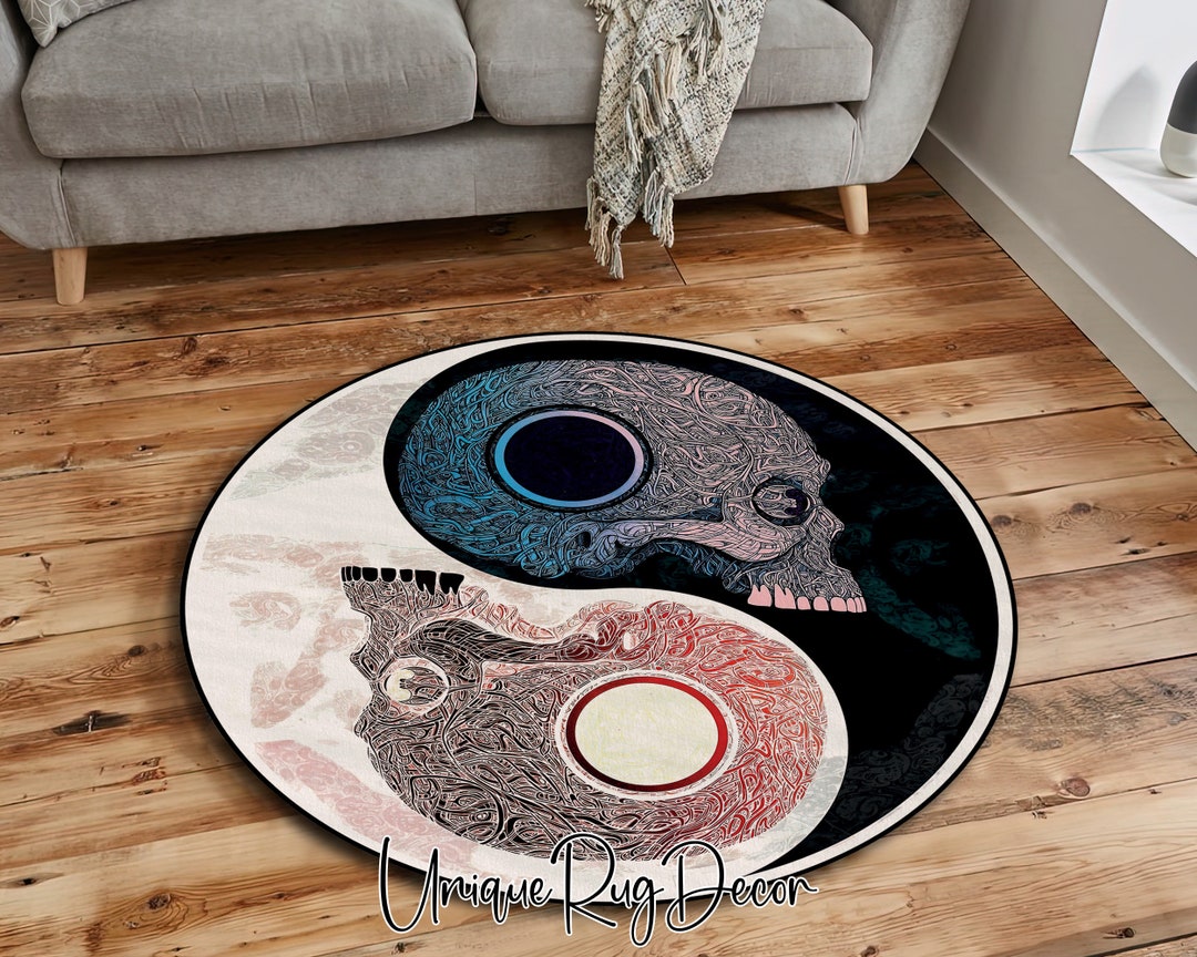 Yin Yang Themed Skull Rug, Gothic Yoga Mat, Cool Meditation Carpet ...