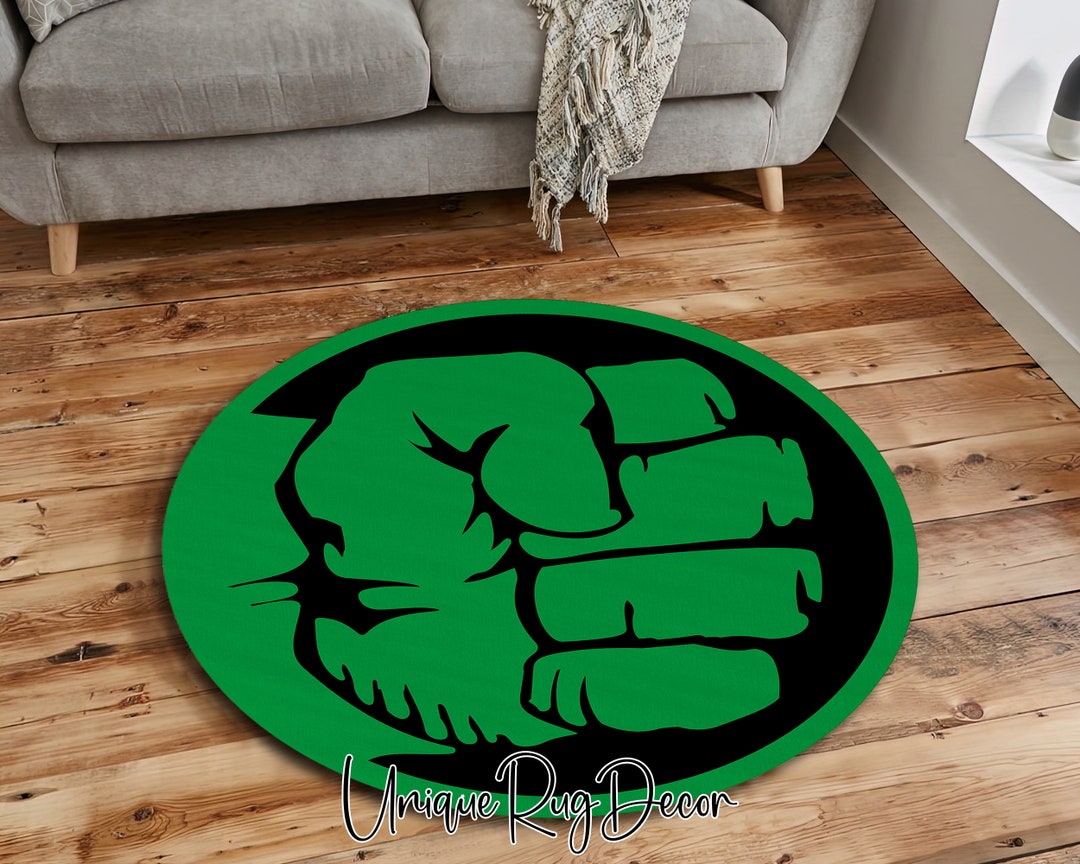 Green Hulk Punch Themed Superhero Rug for Children Kids Play Room Mat ...