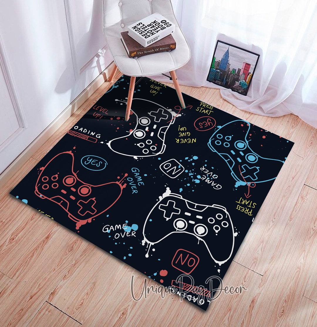 Graffiti Game Controller Rug, Game Over Text Carpet, Gaming Mat, Gamer ...