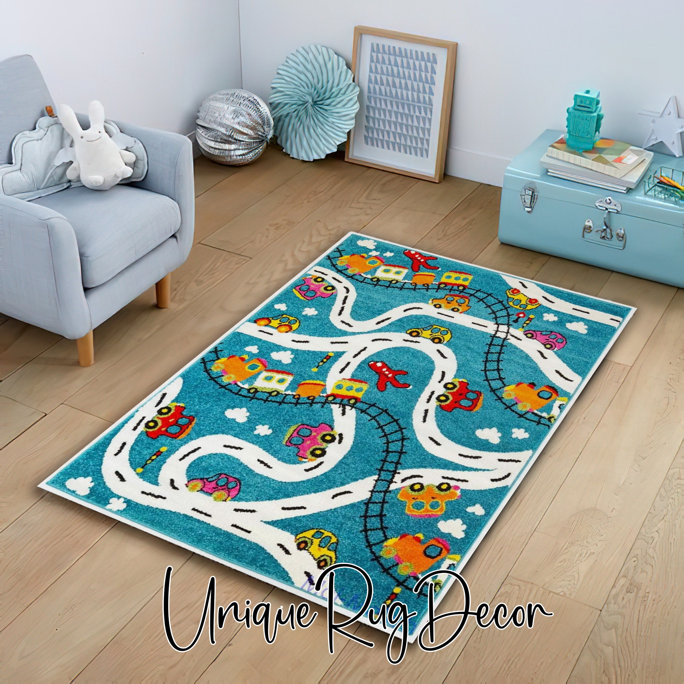 City Road Map Blue Rug for Kids Toddler Mat Baby Activity - Etsy