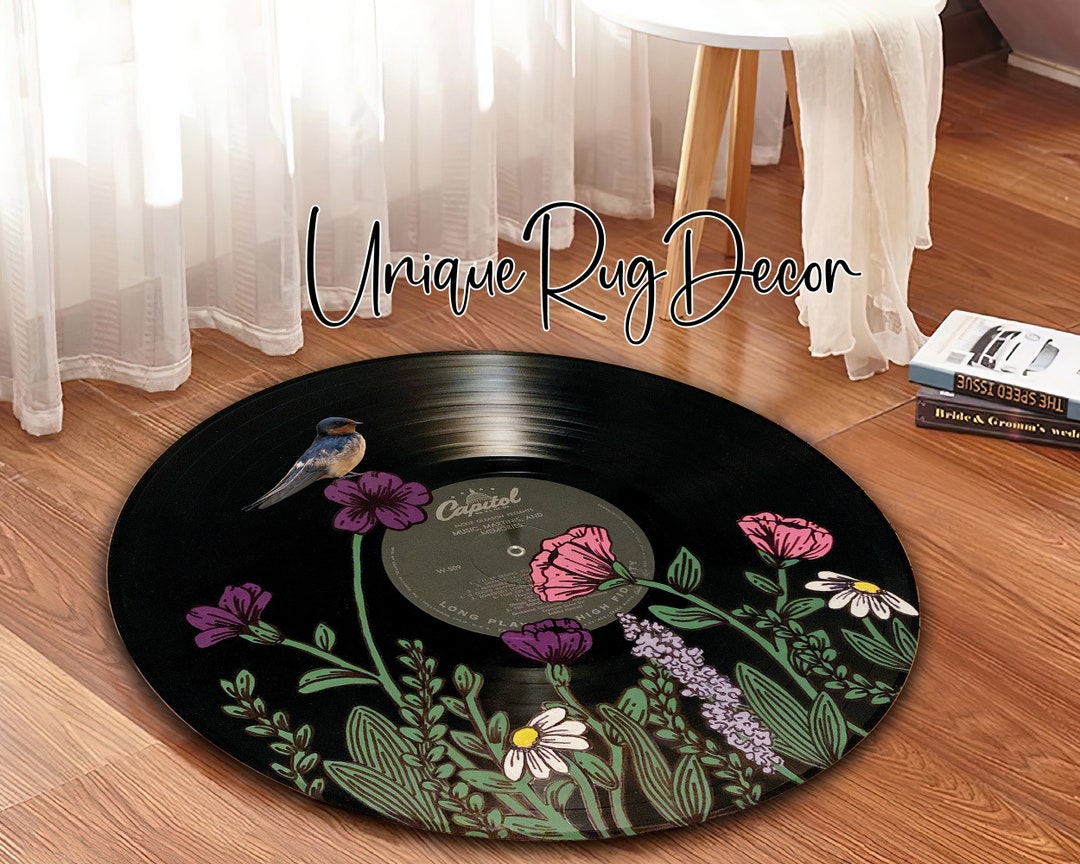Decorative Floral Pattern Non-slip Round Record Rug for Teenage Music ...