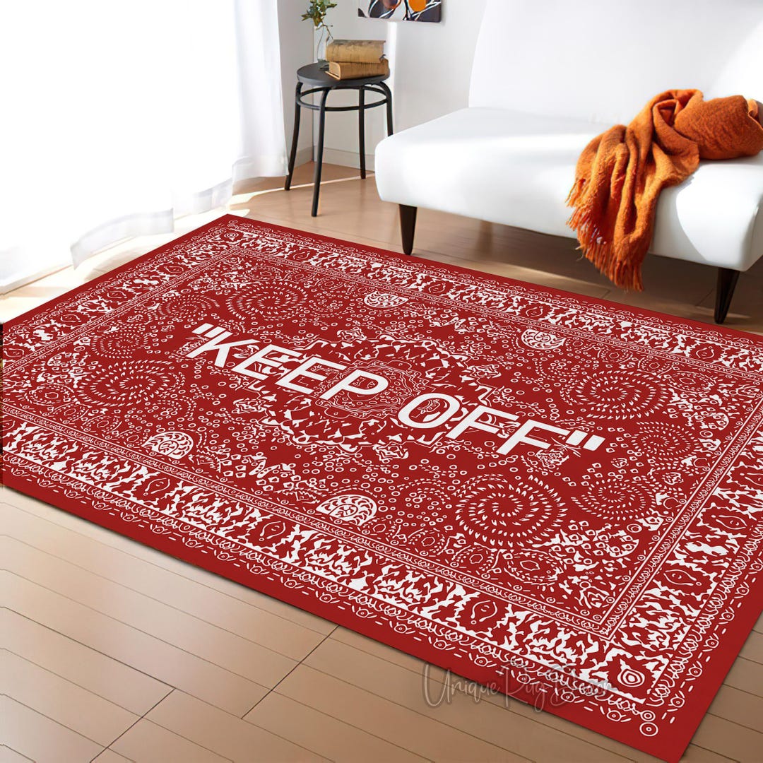 Red and White Boho Rug, Keep off Carpet, Living Room Mat, Keepoff Rug ...