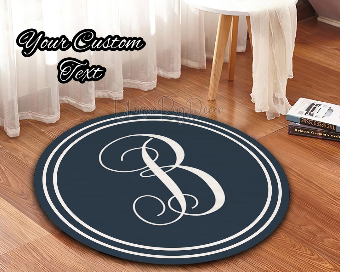 Custom Monogram Rug, Bordered Custom Round Mat, Personalized Letter and ...