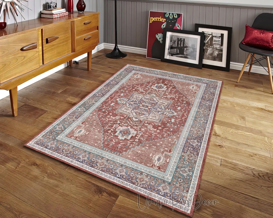 Red Blue Kilim Pattern Area Rug Distressed Medallion Nomad Carpet - Etsy UK