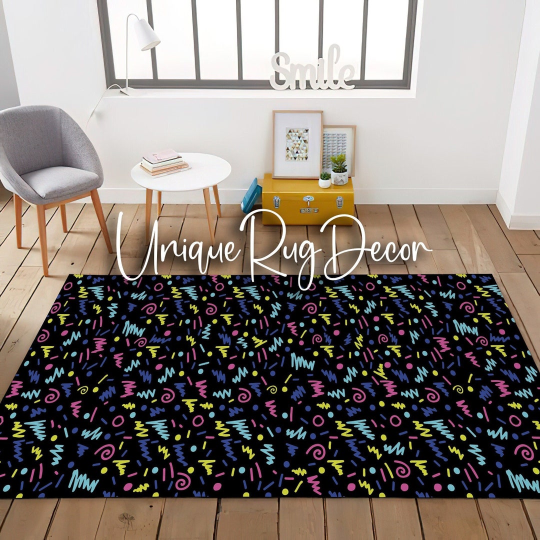 Retro Style 90s Classic Arcade Rug, Gaming Chair Mat, Colorful Gamer ...