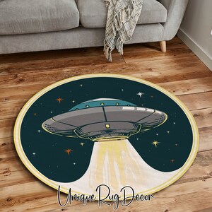 Decorative Space Galaxy Themed UFO Rug, Nonslip Round Mat, Cool Teenage ...