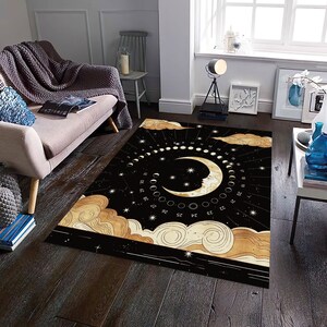 Crescent Moon & Wildflower Chenille Area Rug: Cottagecore Aesthetic ...