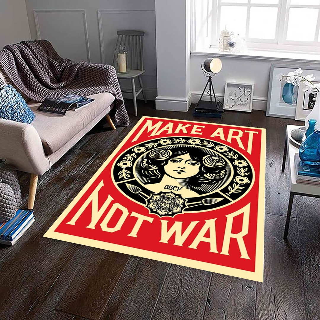 Make Art Not War Rug, War Rug, Red Design Rug, Iconic Decor, Precious ...