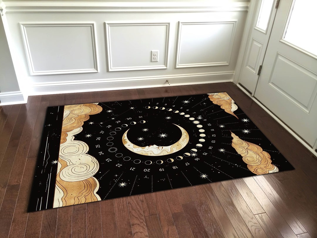 Crescent Moon & Wildflower Chenille Area Rug: Cottagecore Aesthetic ...