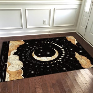 Crescent Moon & Wildflower Chenille Area Rug: Cottagecore Aesthetic ...