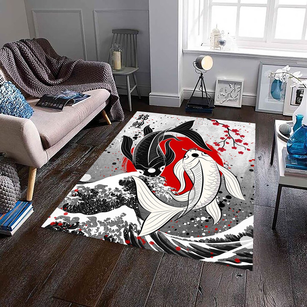 Yin Yang,koi Fishes,fish Pattern Rug,japanese Rug,yin and Yang Design ...