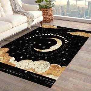 Crescent Moon & Wildflower Chenille Area Rug: Cottagecore Aesthetic ...
