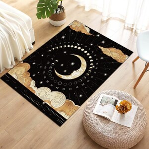 Crescent Moon & Wildflower Chenille Area Rug: Cottagecore Aesthetic ...