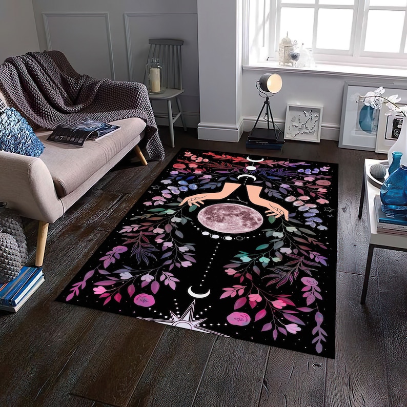 Moonlit Garden Area Rug Moon Carpet Lunar Eclipse Astrology - Etsy