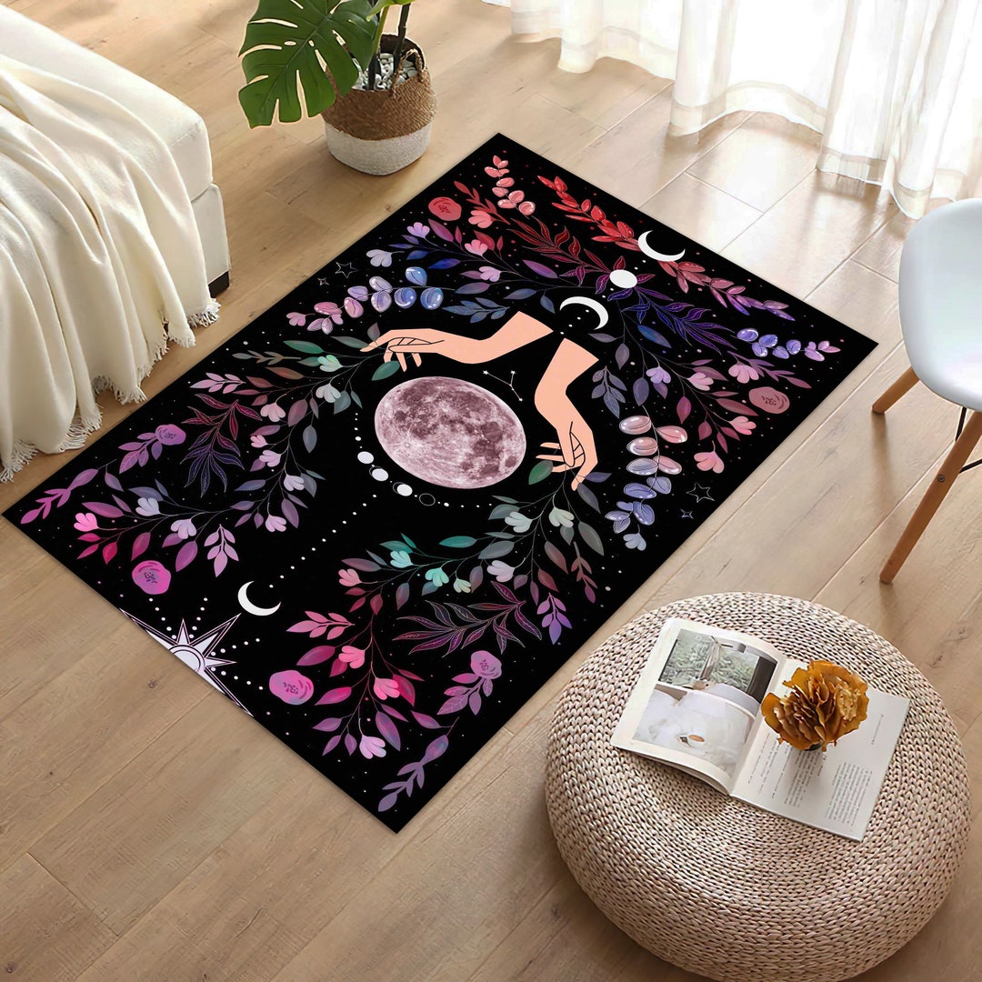 Moonlit Garden Area Rug Moon Carpet Lunar Eclipse Astrology Starry ...