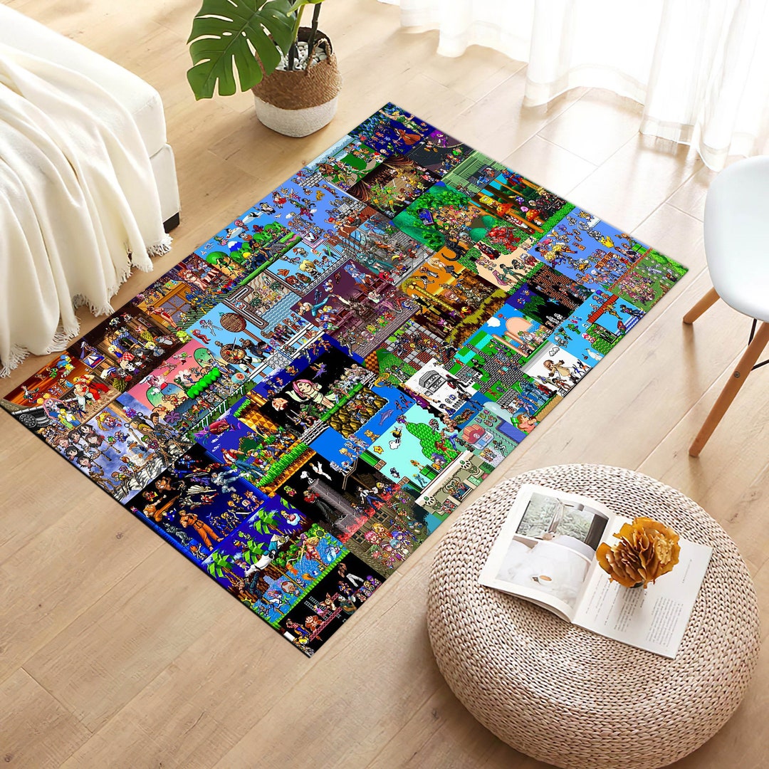Retro Realistic 90s Arcade and Theater Style Area Rug, Living Room Rug ...