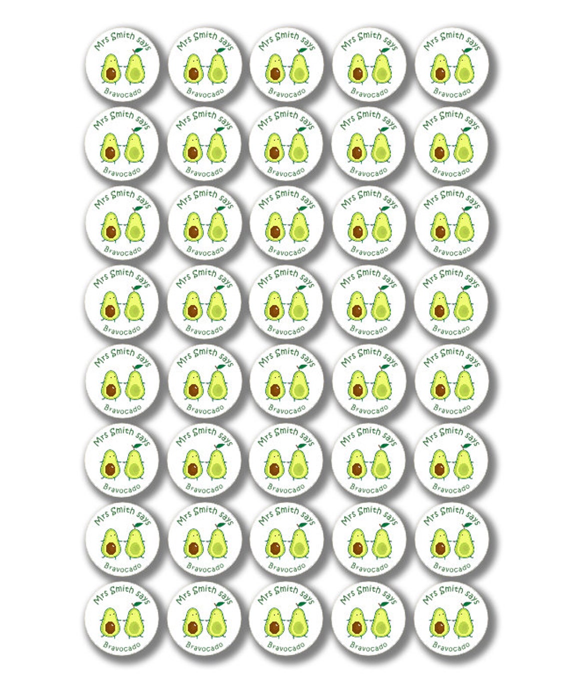 40 Personalised 'bravocado' Kawaii Teacher Stickers, Teacher Stationery ...