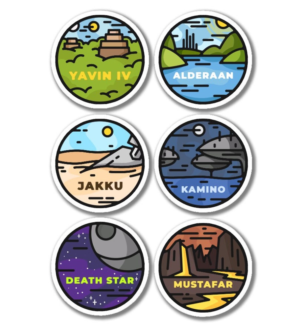 6 Star Wars Galaxy Vinyl Stickers, Star Wars Planet Attraction Stickers ...