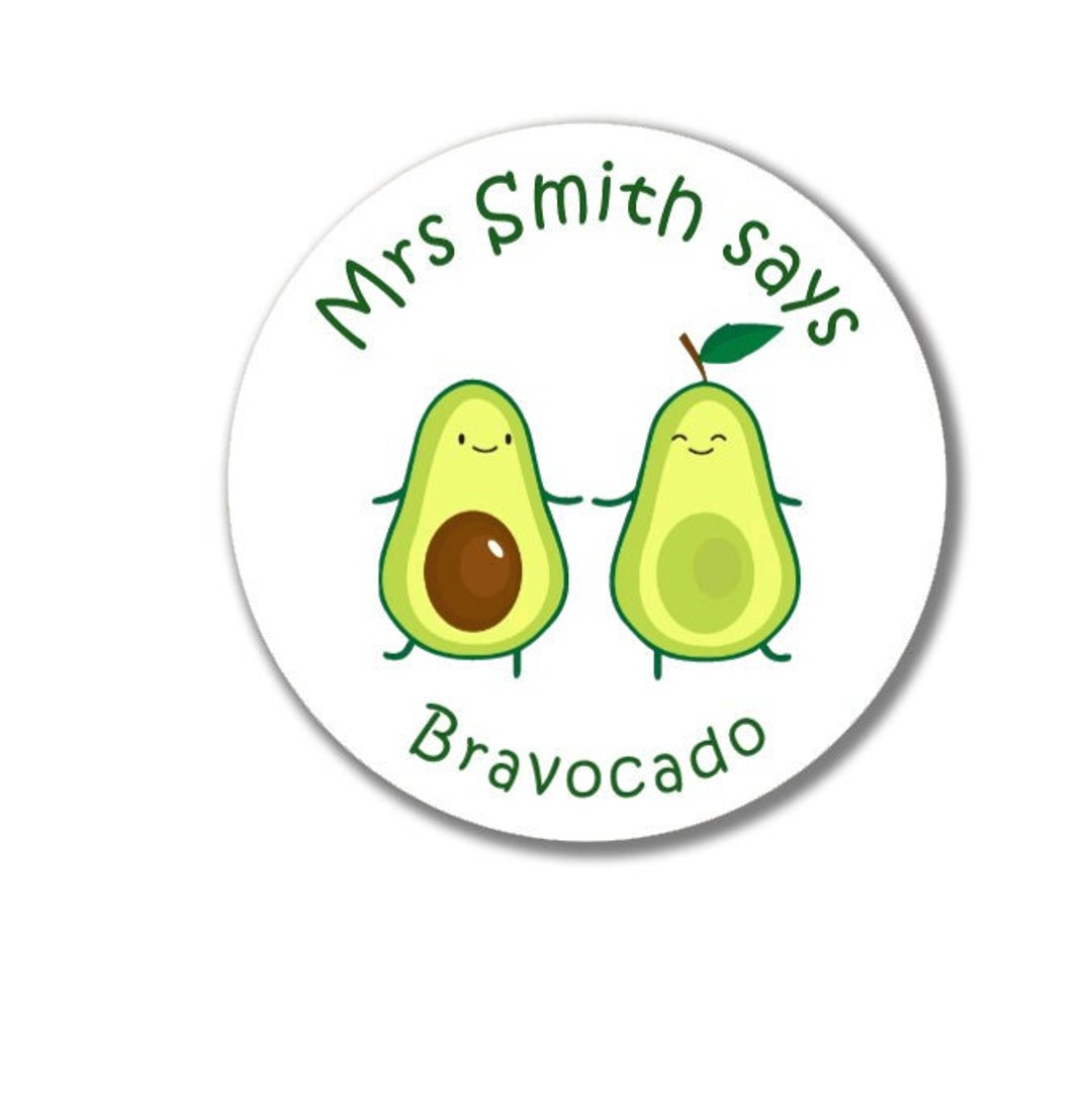40 Personalised 'bravocado' Kawaii Teacher Stickers, Teacher Stationery ...