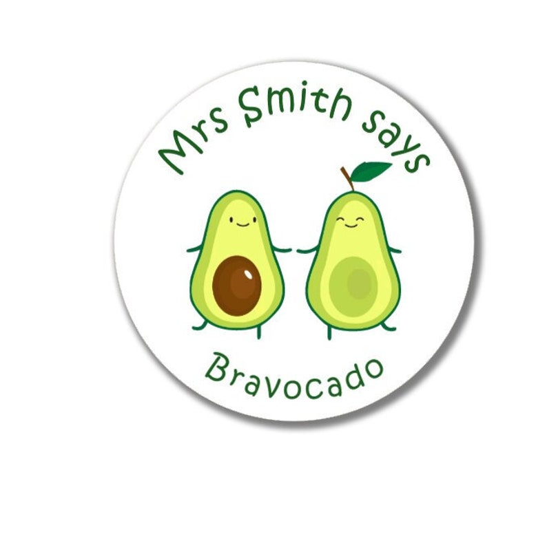 40 Personalised 'bravocado' Kawaii Teacher Stickers, Teacher Stationery ...