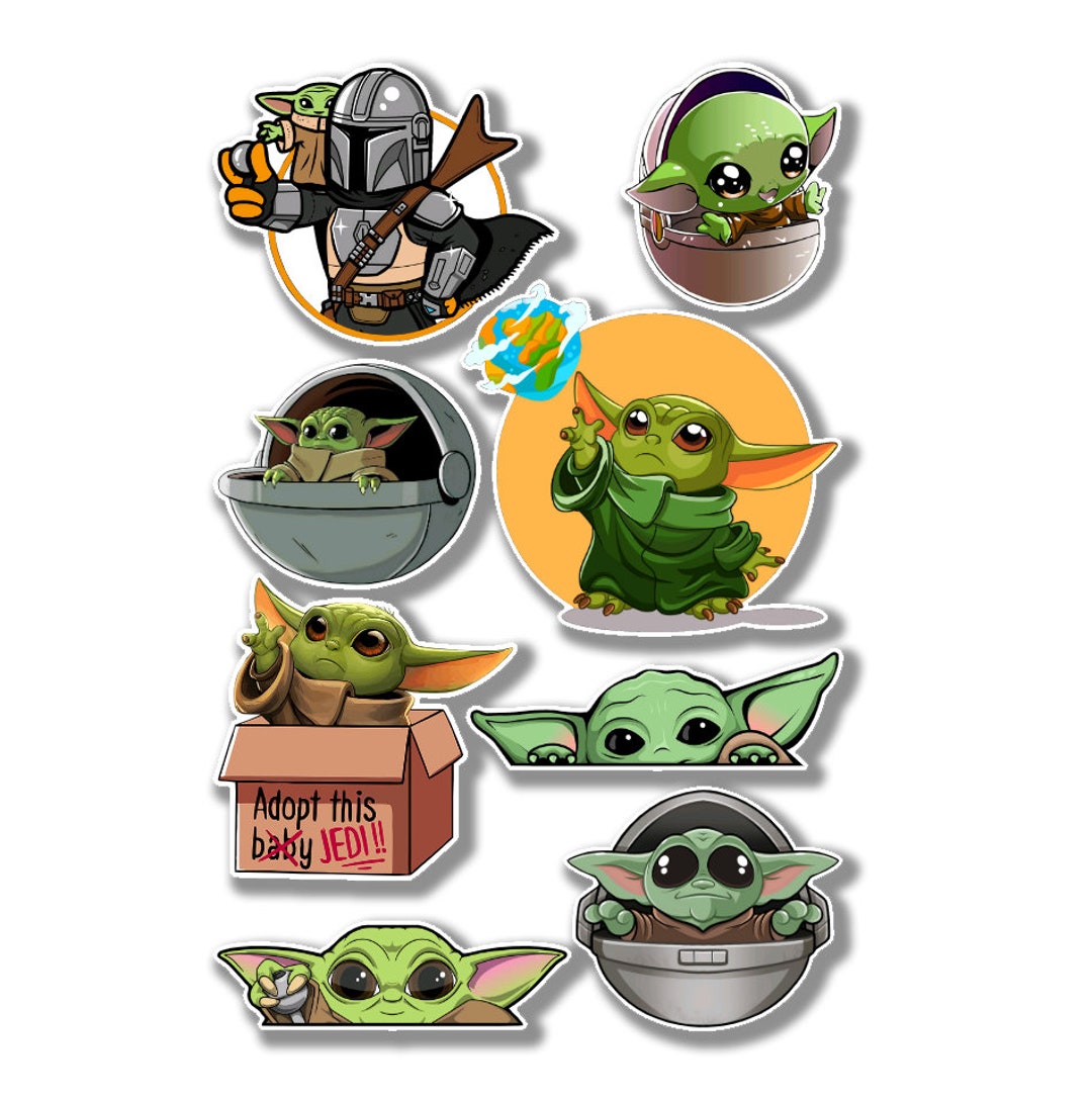8 Assorted Starwars Baby Yoda/grogu Cartoon Character Vinyl Sticker ...