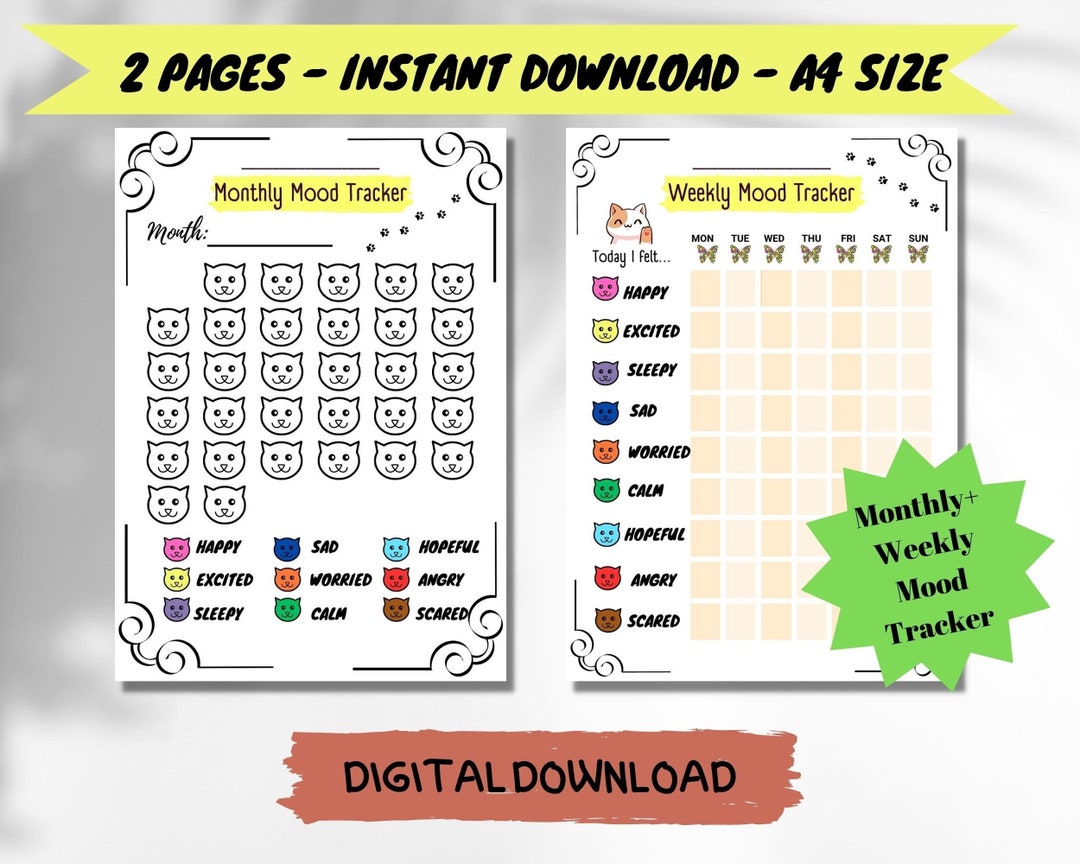 Mood Tracker Printable for Kids, Monthly Mood Tracker, Mood Tracker ...