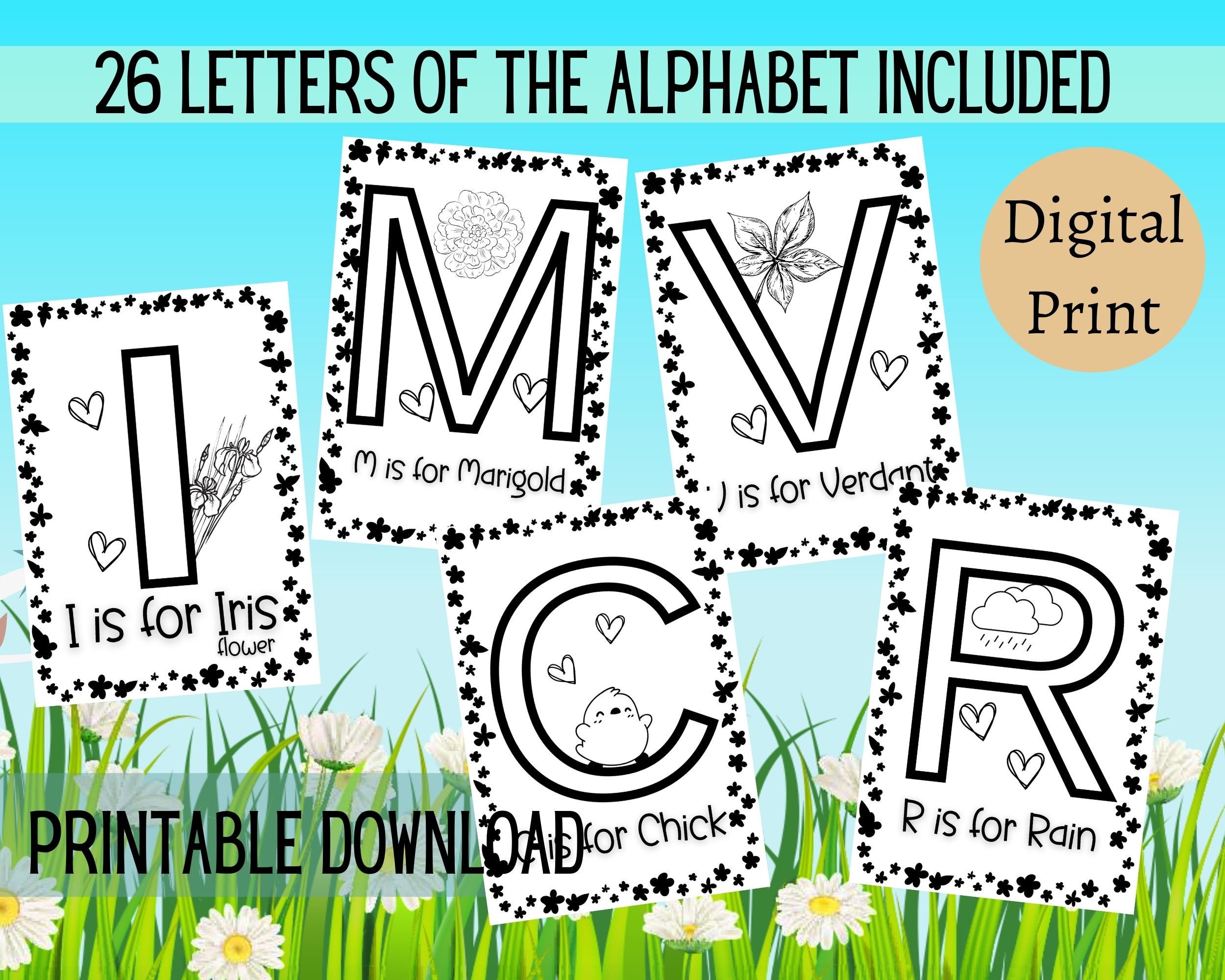 Spring Alphabet Coloring Book for Kids, Printable Spring Coloring ...