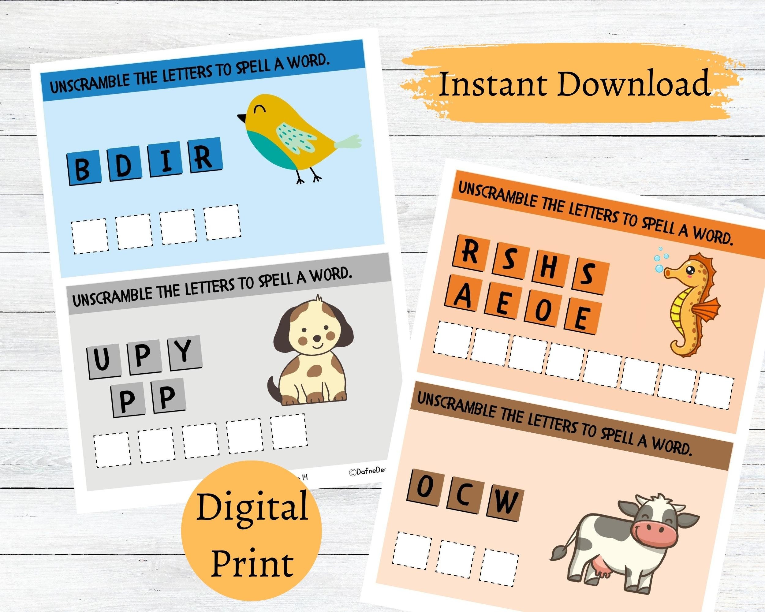 Word Cards Printable Game for Preschool, Alphabet Picture Cards for ...