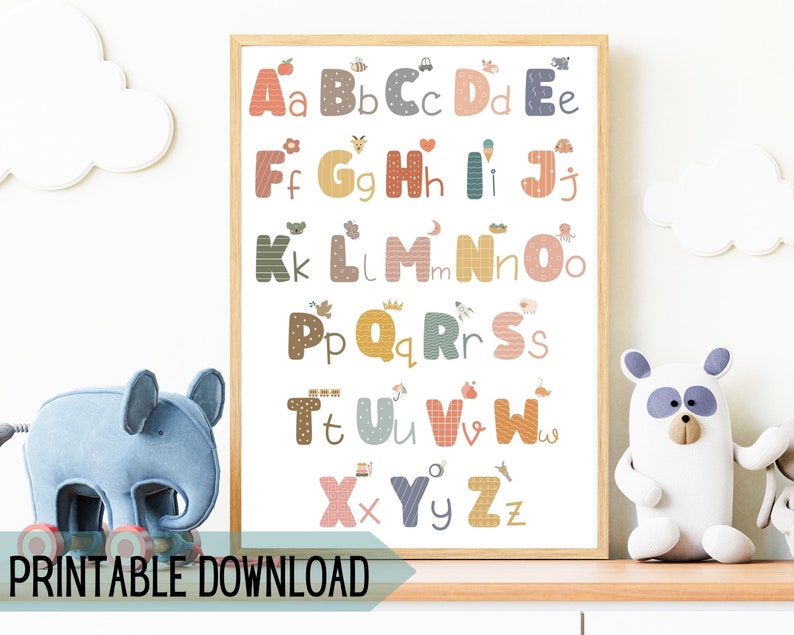 Alphabet Poster Printable Kids Room Decor, Alphabet Flashcards A-Z ...