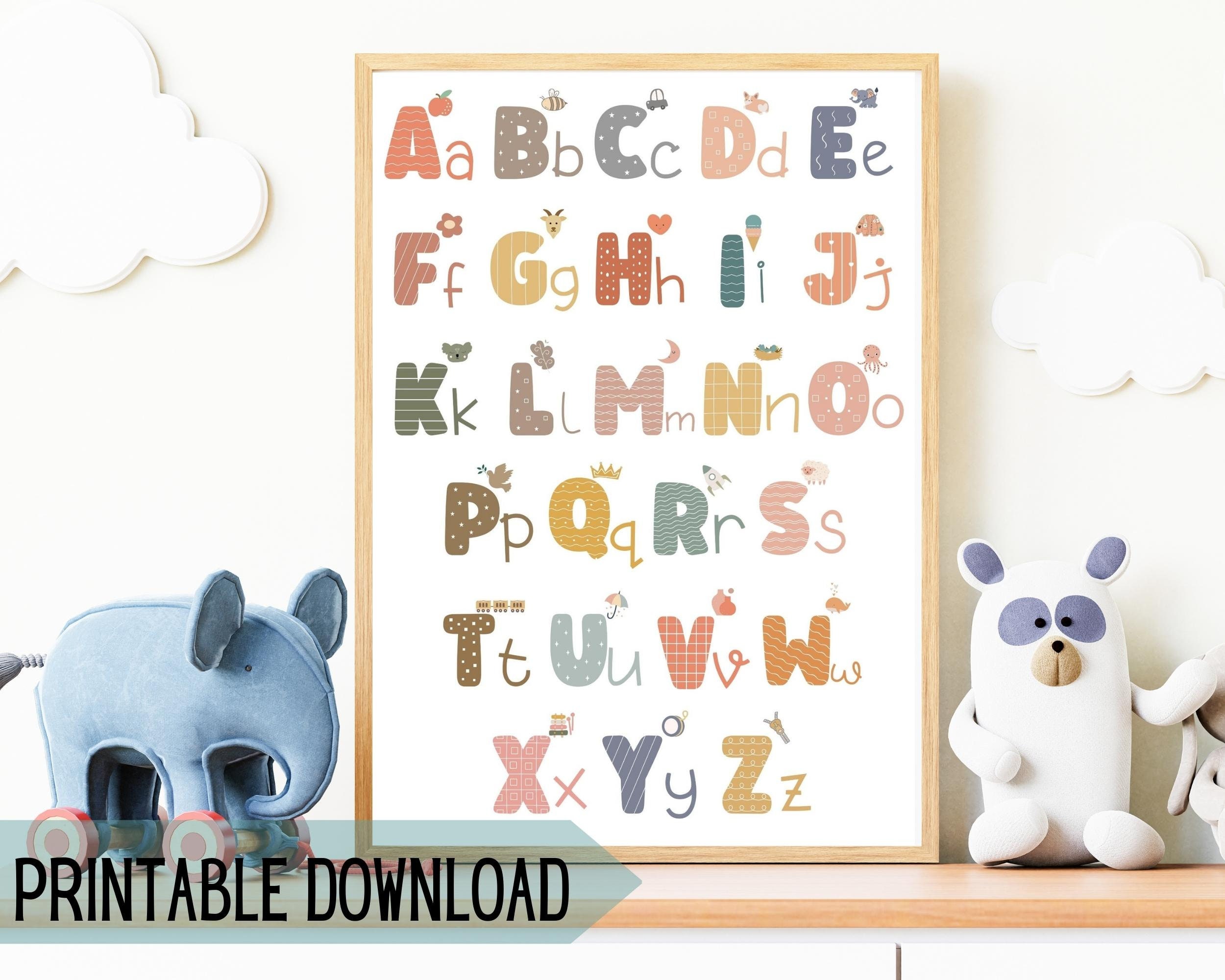 Alphabet Poster Printable Kids Room Decor, Alphabet Flashcards A-Z ...