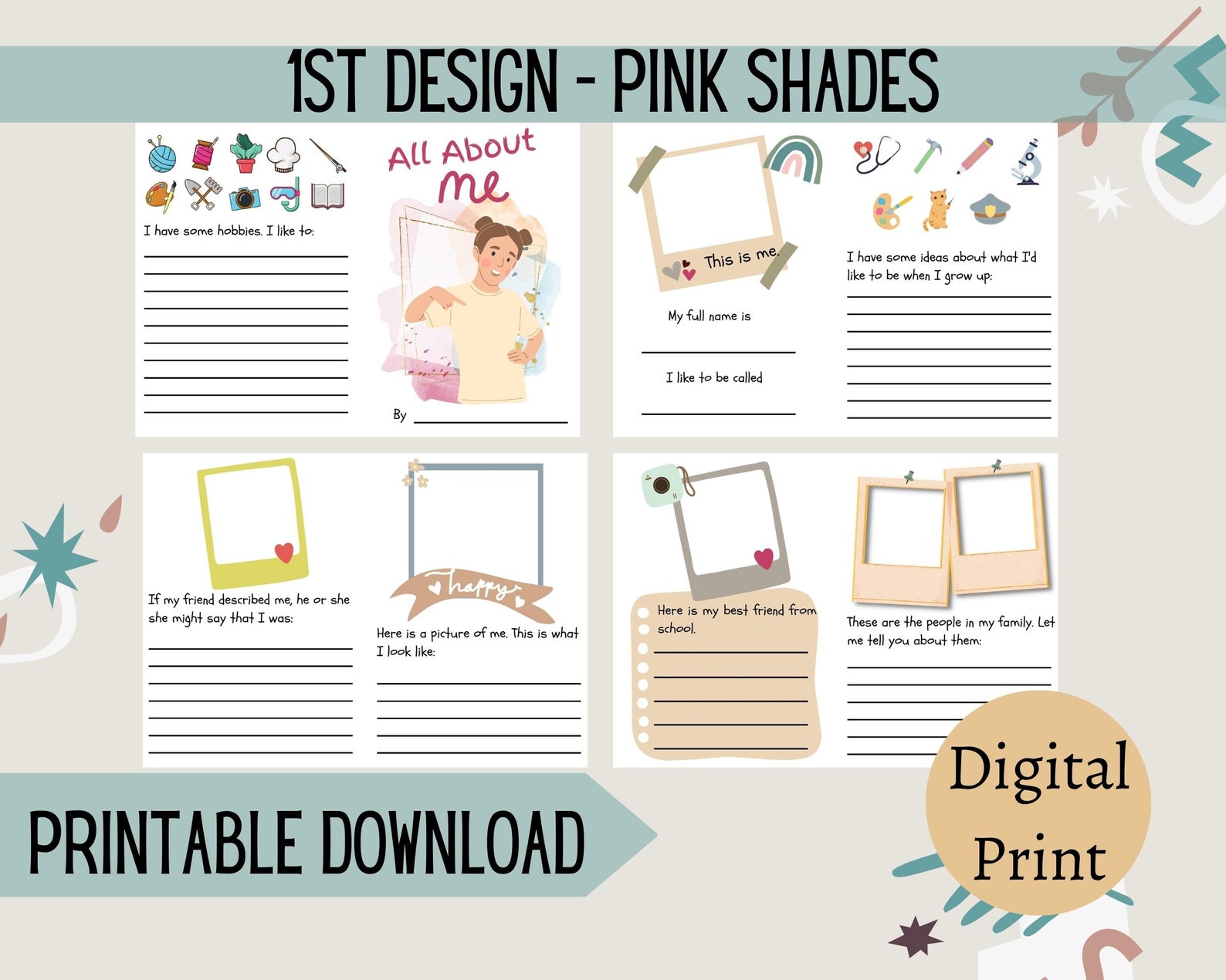 All About Me Printable for Kids, All About Me Activity Sheets, First ...
