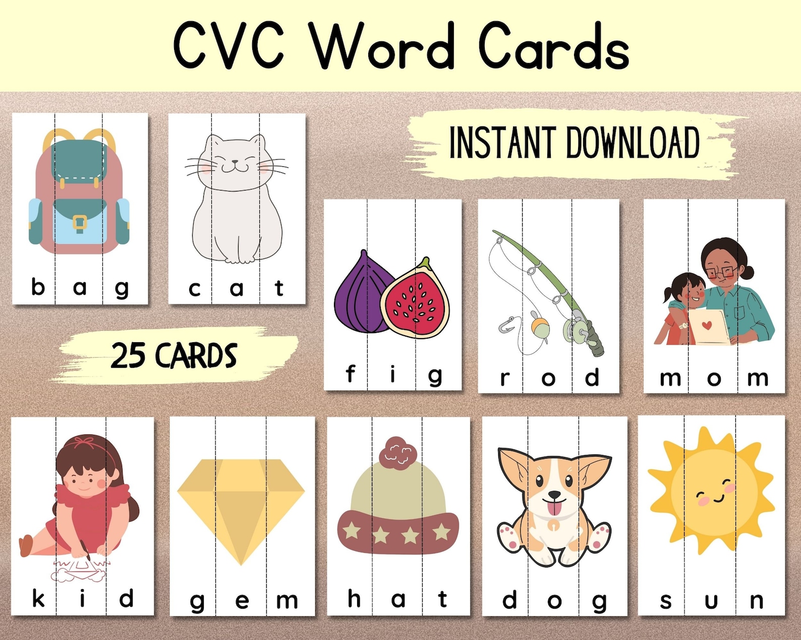 CVC Words Cards Printable, Phonics CVC Words Families, CVC Words ...