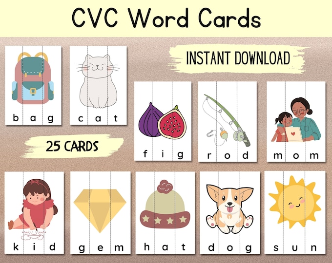 100 CVC Words Flash Cards: Kindergarten Phonics (digital Download ...