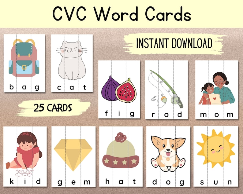 CVC Words Cards Printable, Phonics CVC Words Families, CVC Words ...