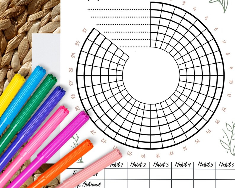 Monthly Habit Tracker Printable, Circle Daily Habit Tracker Printable ...