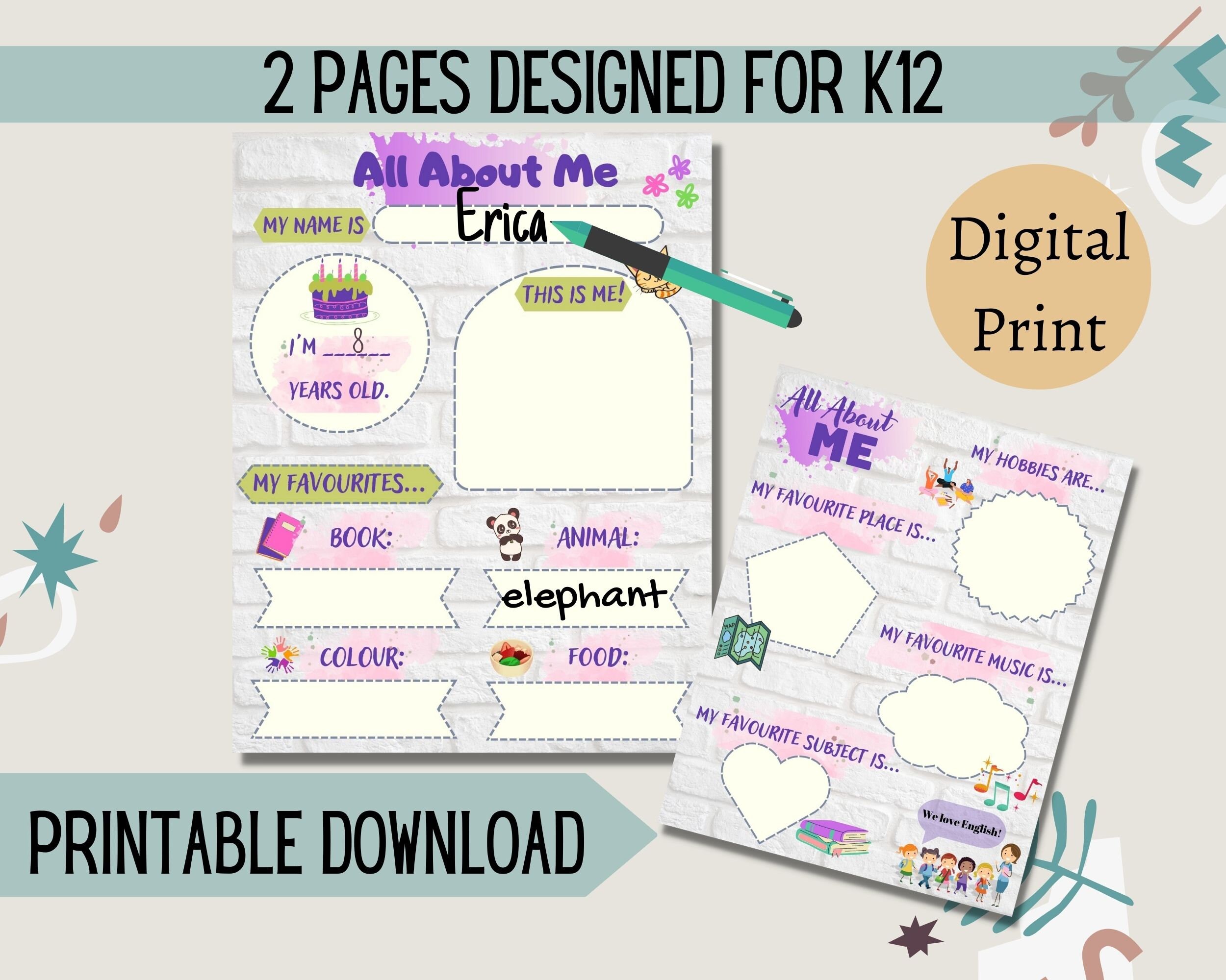 All About Me Printable for Kids, All About Me Activity Sheets, First ...