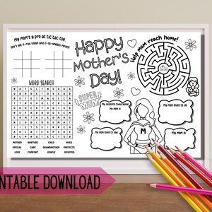 Mothers Day Activity Placemat Printable for Kids, Mothering Sunday ...