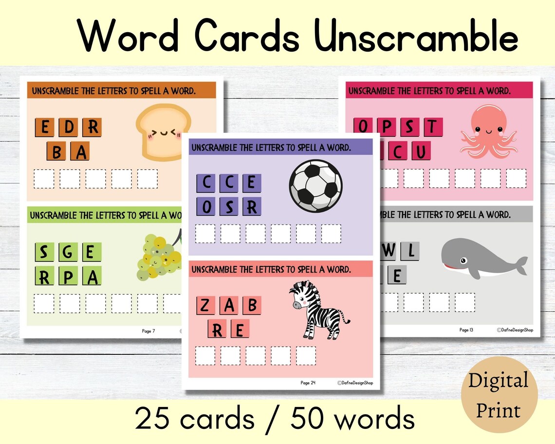 Word Cards Printable Game for Preschool, Alphabet Picture Cards for ...