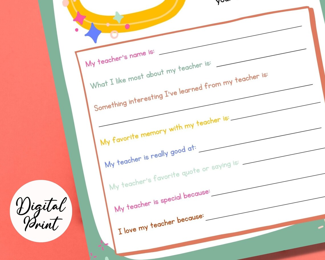 Teacher Appreciation Week Printable, All About My Teacher Survey, My ...