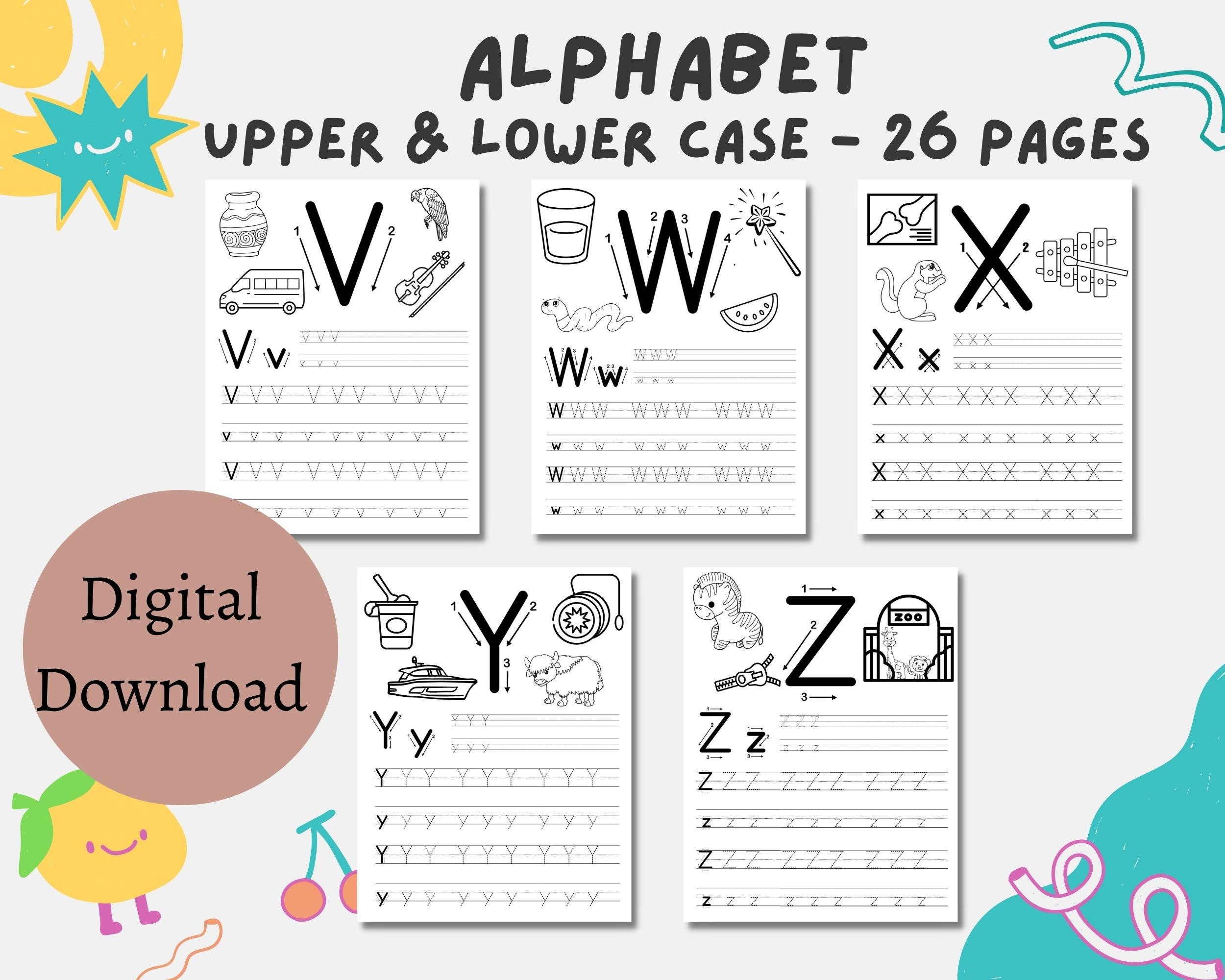 Alphabet Letter Tracing Kids Printable Worksheets, Uppercase Lowercase ...