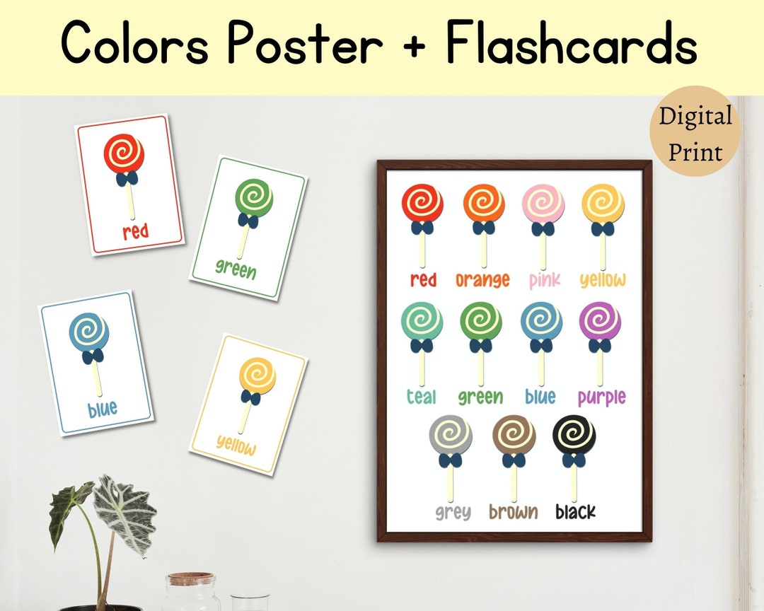 Kindergarten Colors Poster Printable, Toddler Flashcards Printable ...